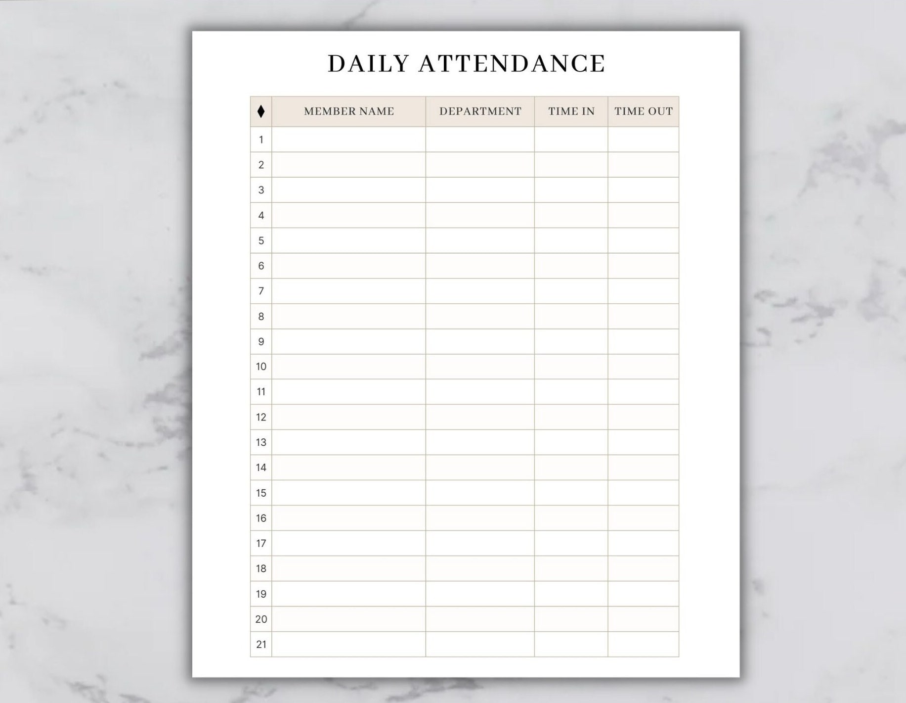 Daily Employee Attendance Log Printable Landscape Working Days, Days ...