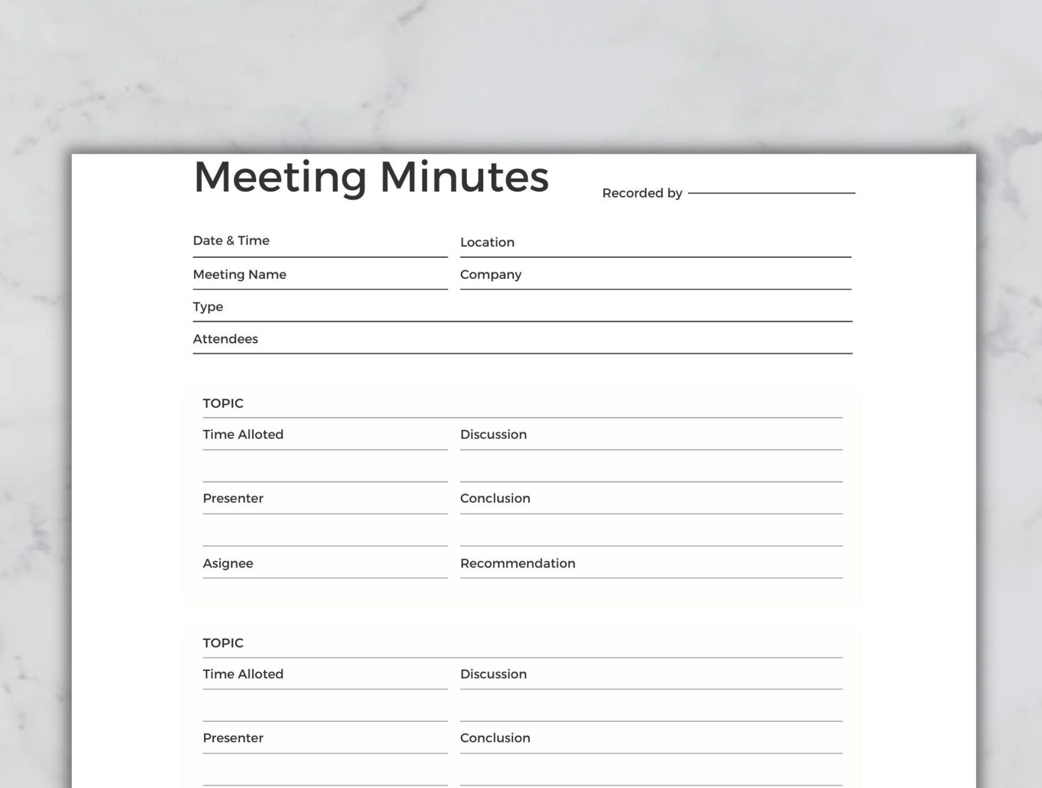 Meeting Notes Template Printable, Meeting Minutes, Meeting Agenda ...