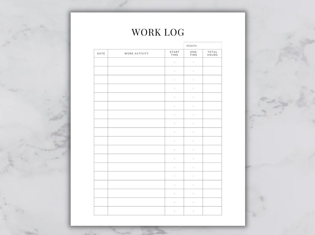 Work Time Log, Work Task Log, Work Log Tracker, Time Spent Tracker, A4 ...