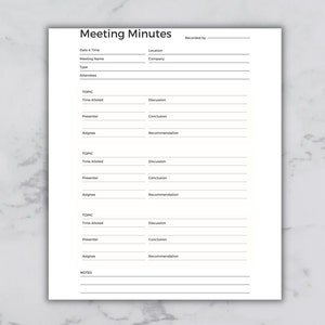 Meeting Notes Template Printable, Meeting Minutes, Meeting Agenda ...