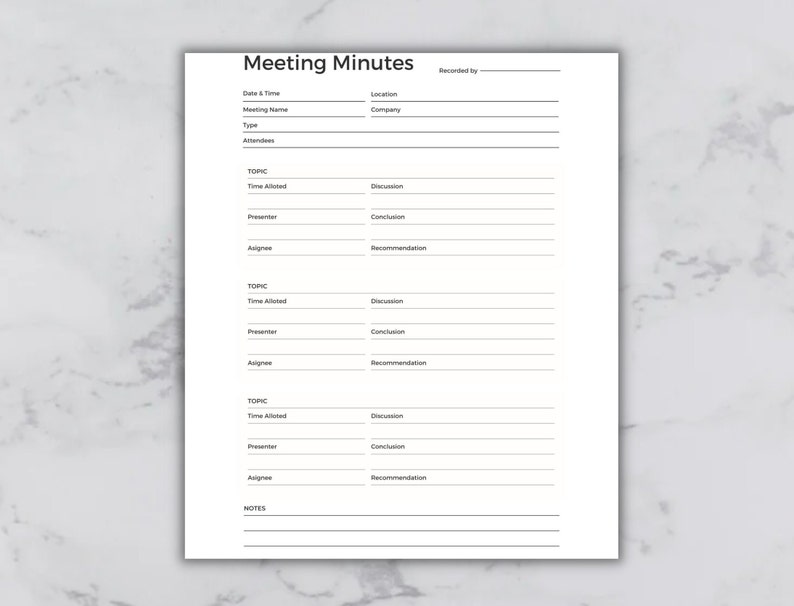 Meeting Notes Template Printable, Meeting Minutes, Meeting Agenda ...
