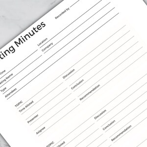 Meeting Notes Template Printable, Meeting Minutes, Meeting Agenda ...