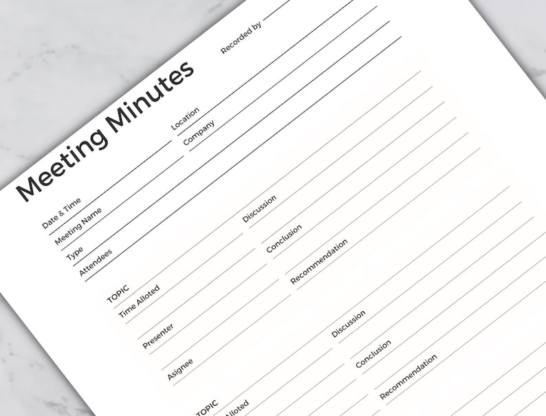 Meeting Notes Template Printable, Meeting Minutes, Meeting Agenda ...