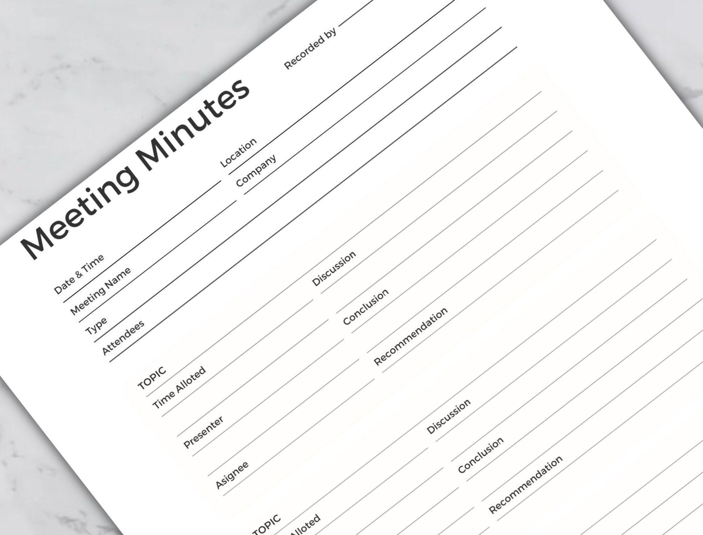 Meeting Notes Template Printable, Meeting Minutes, Meeting Agenda ...