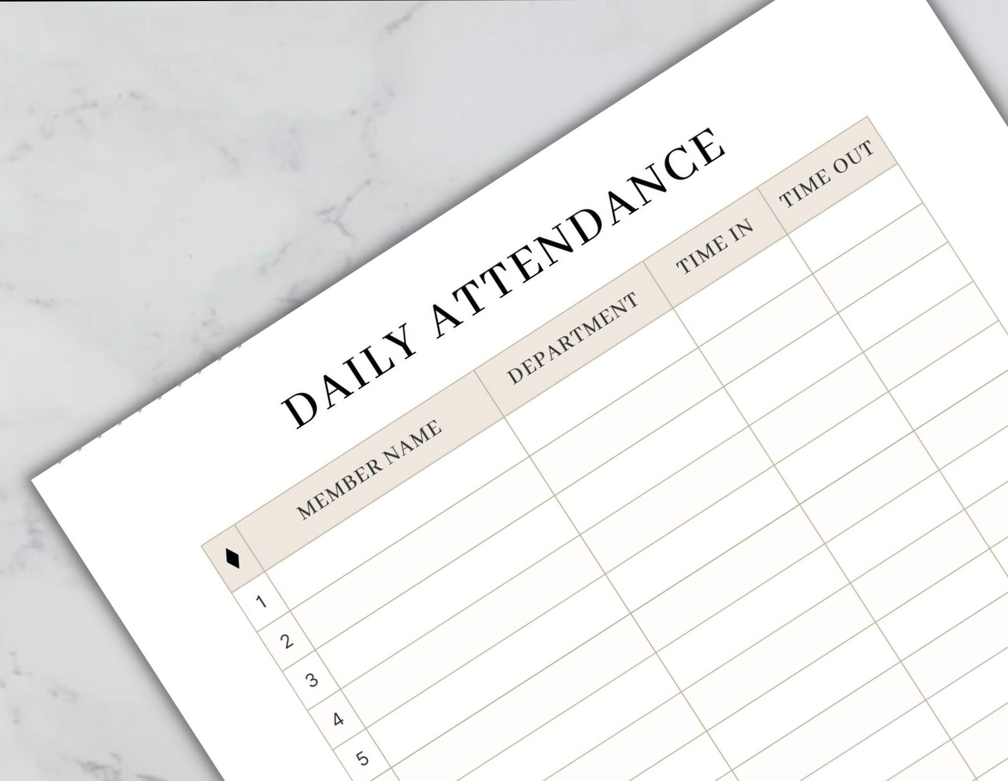 Daily Employee Attendance Log Printable Landscape Working Days, Days ...