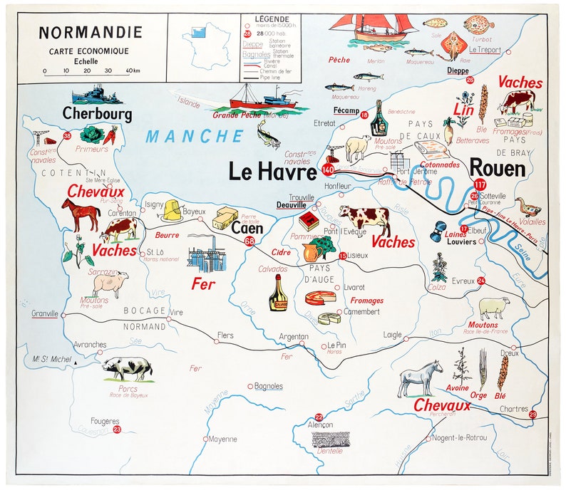 Vintage School Poster Maps of France - Normandy Economy - Wall ...