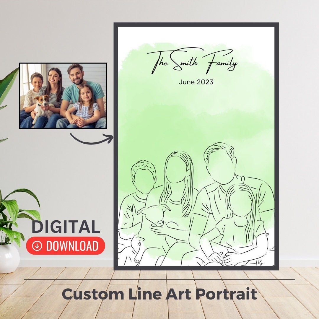 Custom Family Line Art Portrait, Portrait From Photo, One Line Art ...