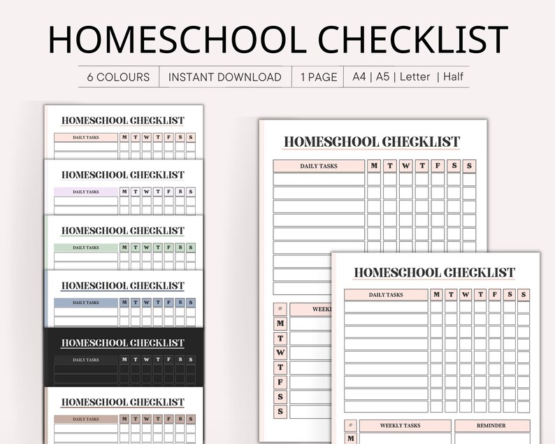 Homeschool Checklist Printable Daily Checklist for Homeschool - Etsy