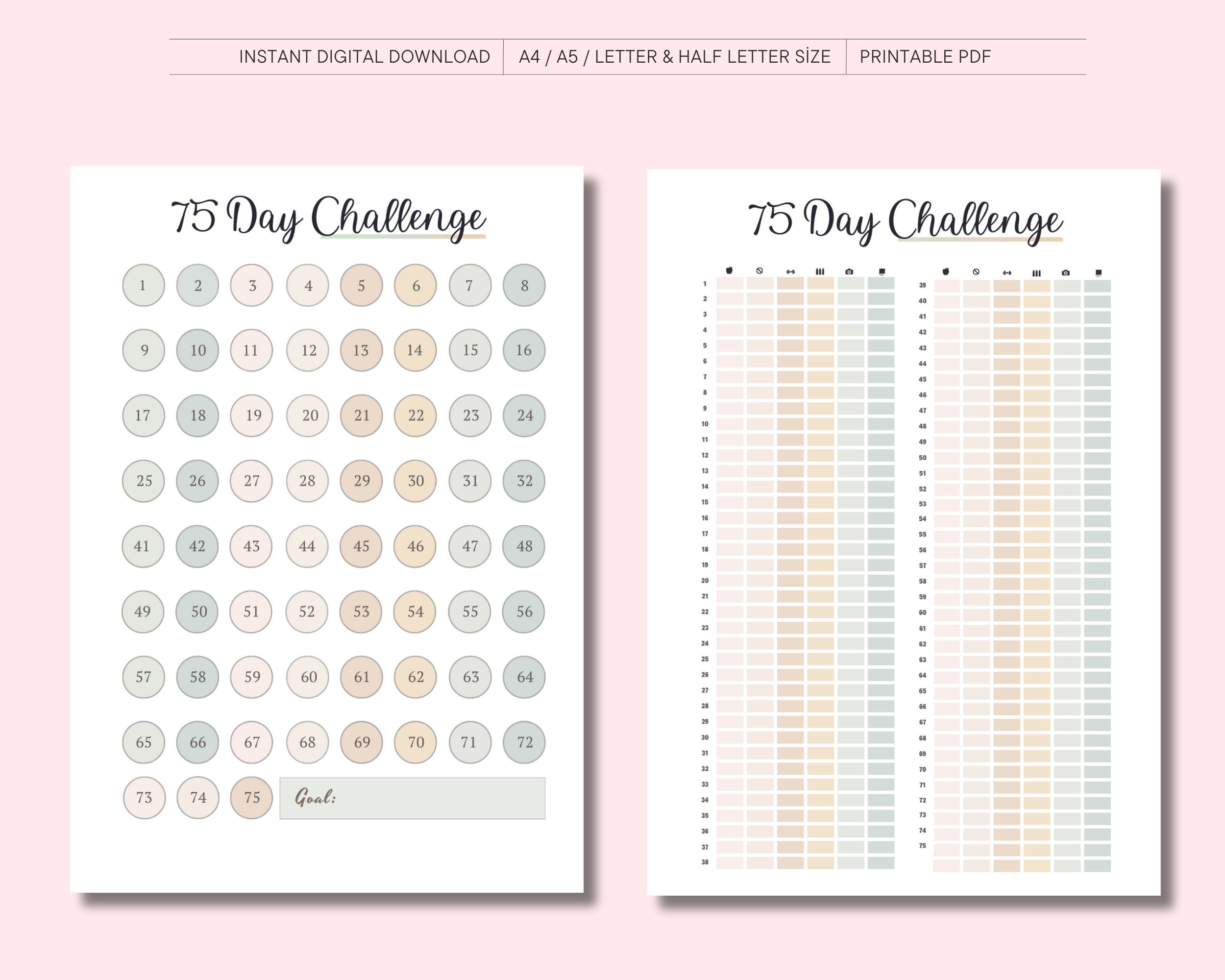 75 Day Challenge Tracker, Daily 75 Day Challenge Journal, 75 Day ...