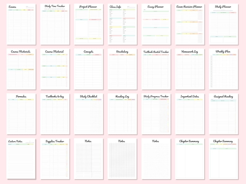 Printable Student Planner Bundle: Academic Study Tracker (PDF Download ...