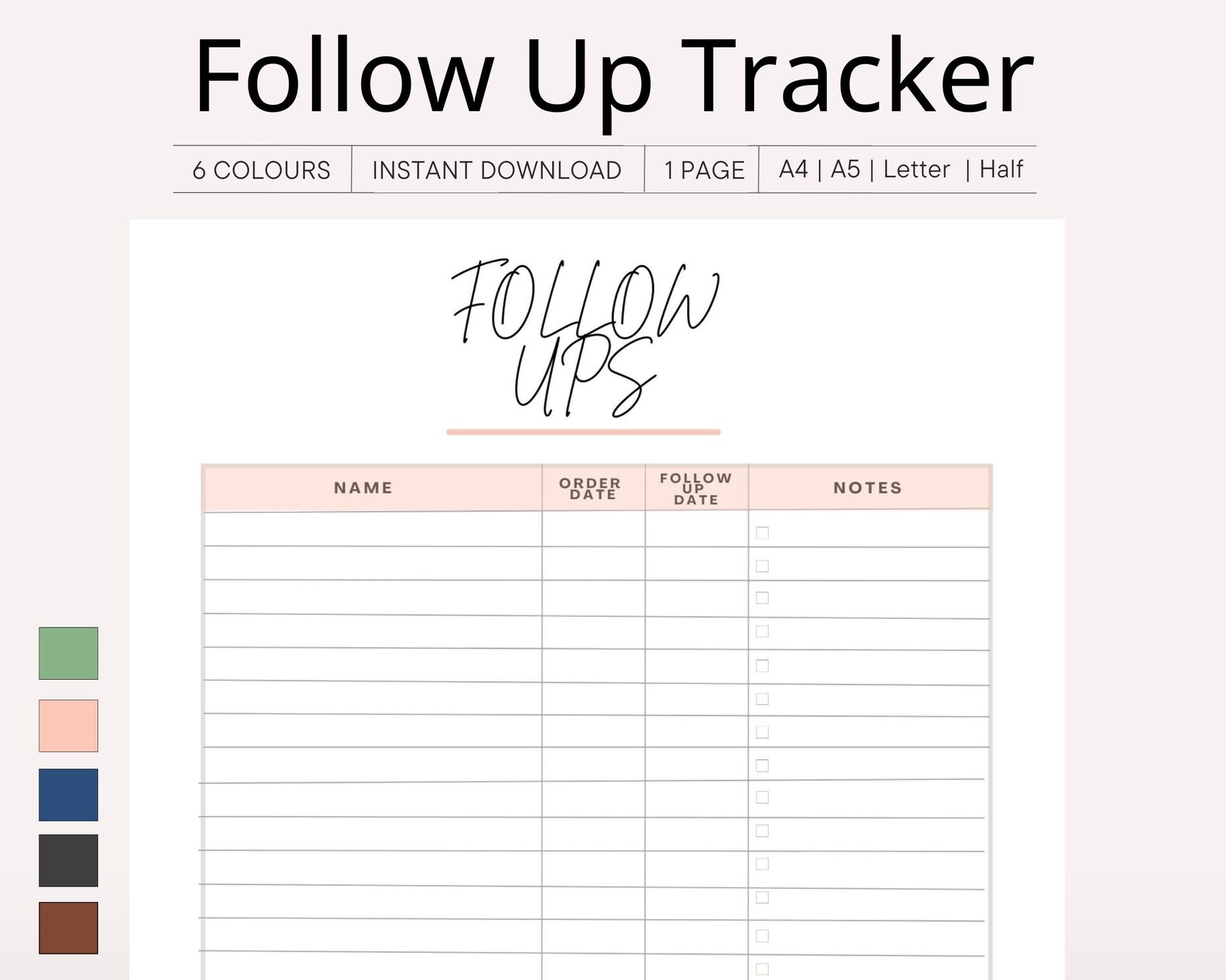 Printable Follow up Tracker: Small Business Customer Form (digital ...