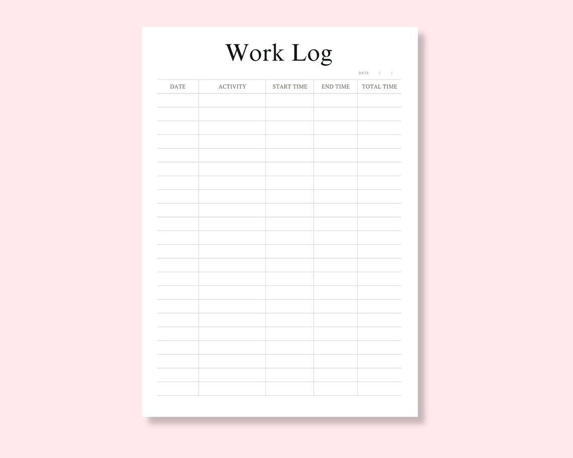 Work Log, Printable, Time Log, Activity Tracker, Working Hours Log ...