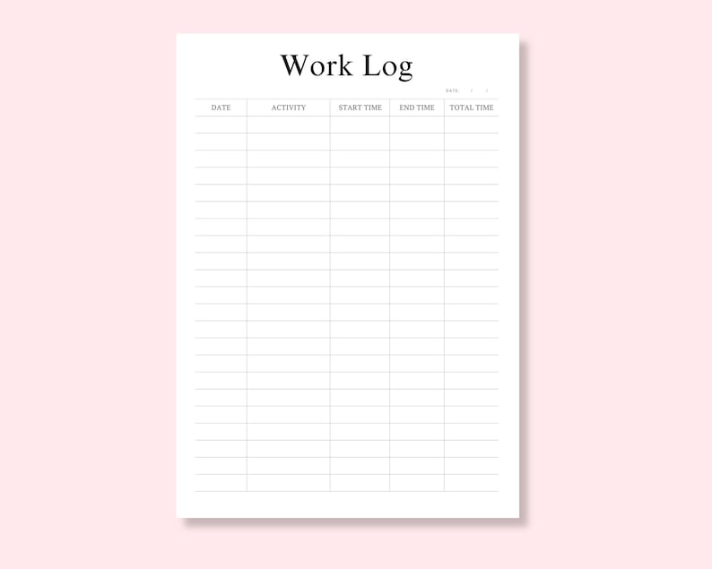 Printable Work Log: Time & Task Tracker (PDF A4/a5/letter/half) - Etsy