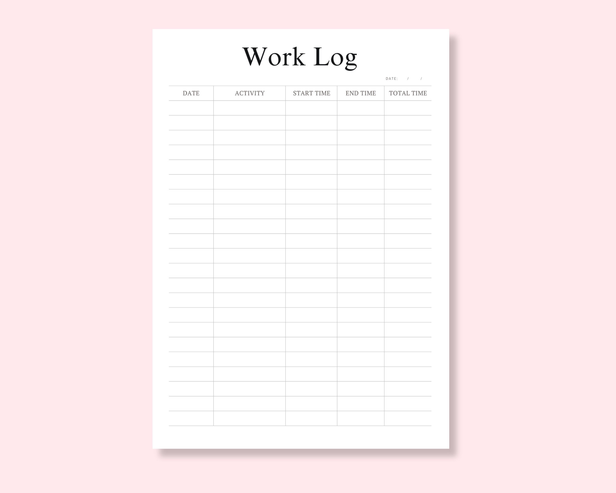 Printable Work Log: Time & Task Tracker (PDF A4/a5/letter/half) - Etsy