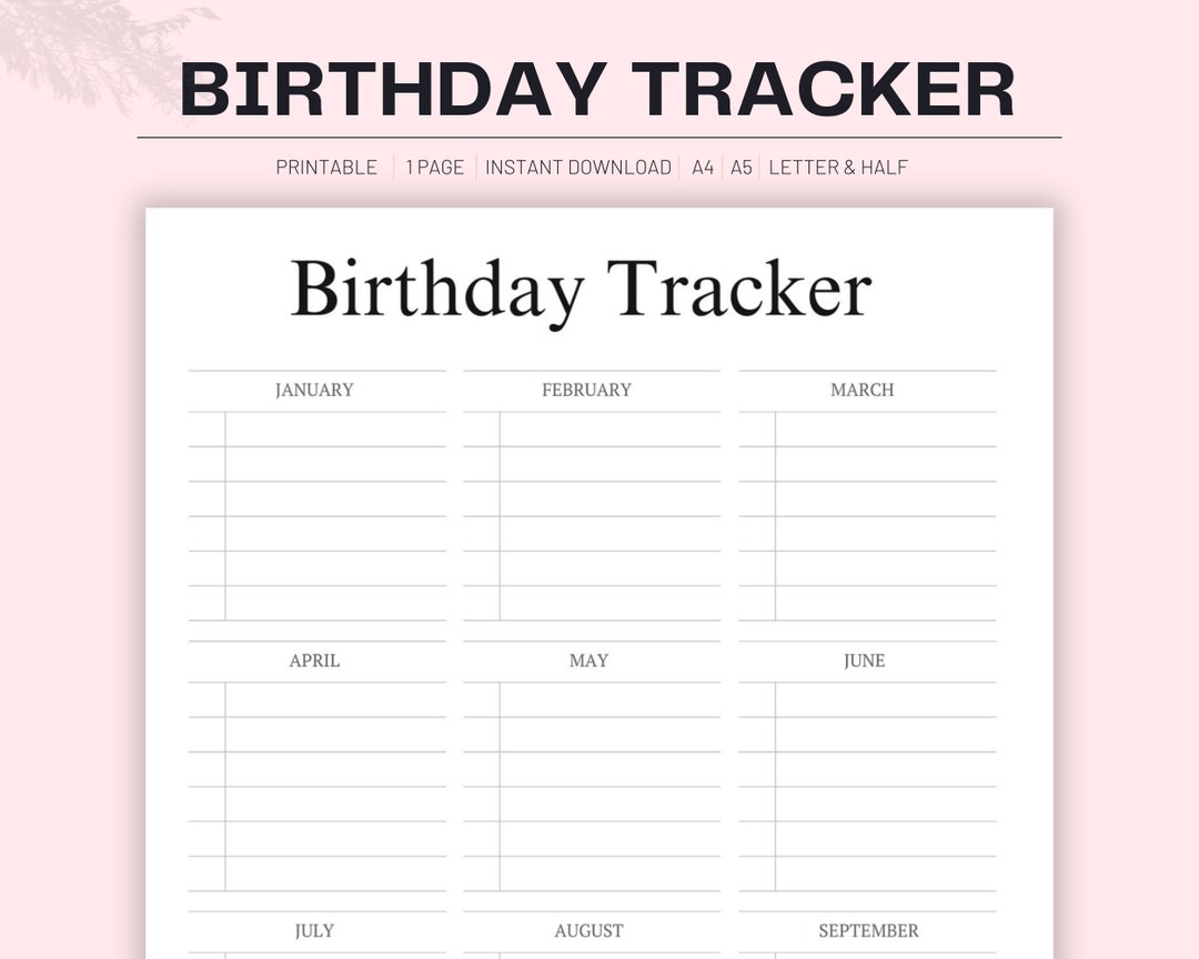 Printable Birthday Tracker: A4, A5, Letter Sizes (digital PDF) - Etsy