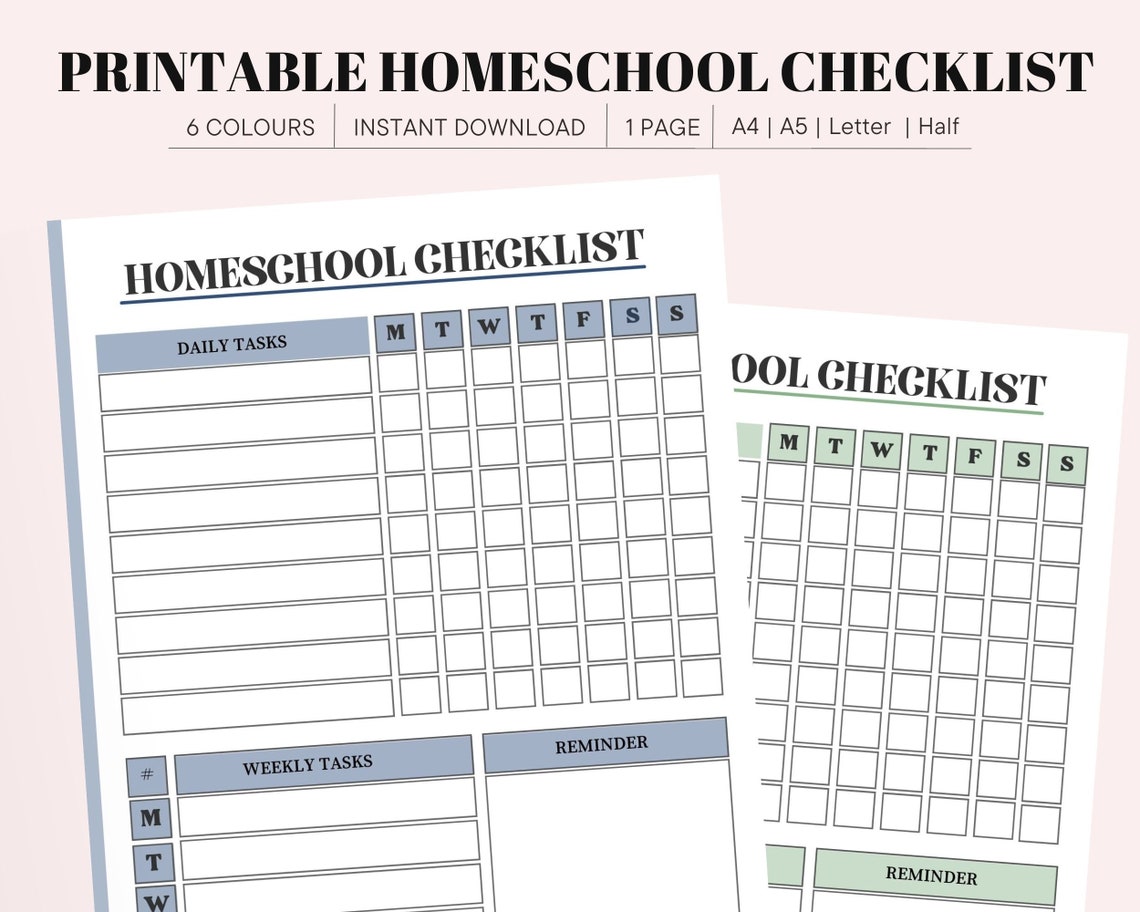 Homeschool Checklist Printable, Daily Checklist for Homeschool Teachers ...