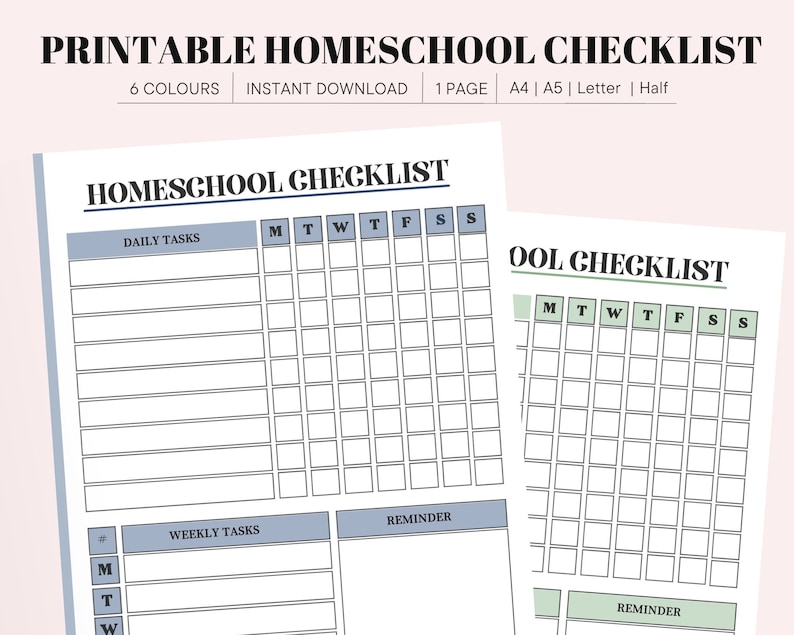 Homeschool Checklist Printable: Daily & Weekly Tasks (digital Download ...
