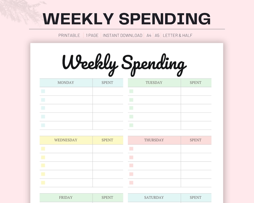 Weekly Spending Tracker Printable: Expense Log (A4, A5, Letter, Half ...