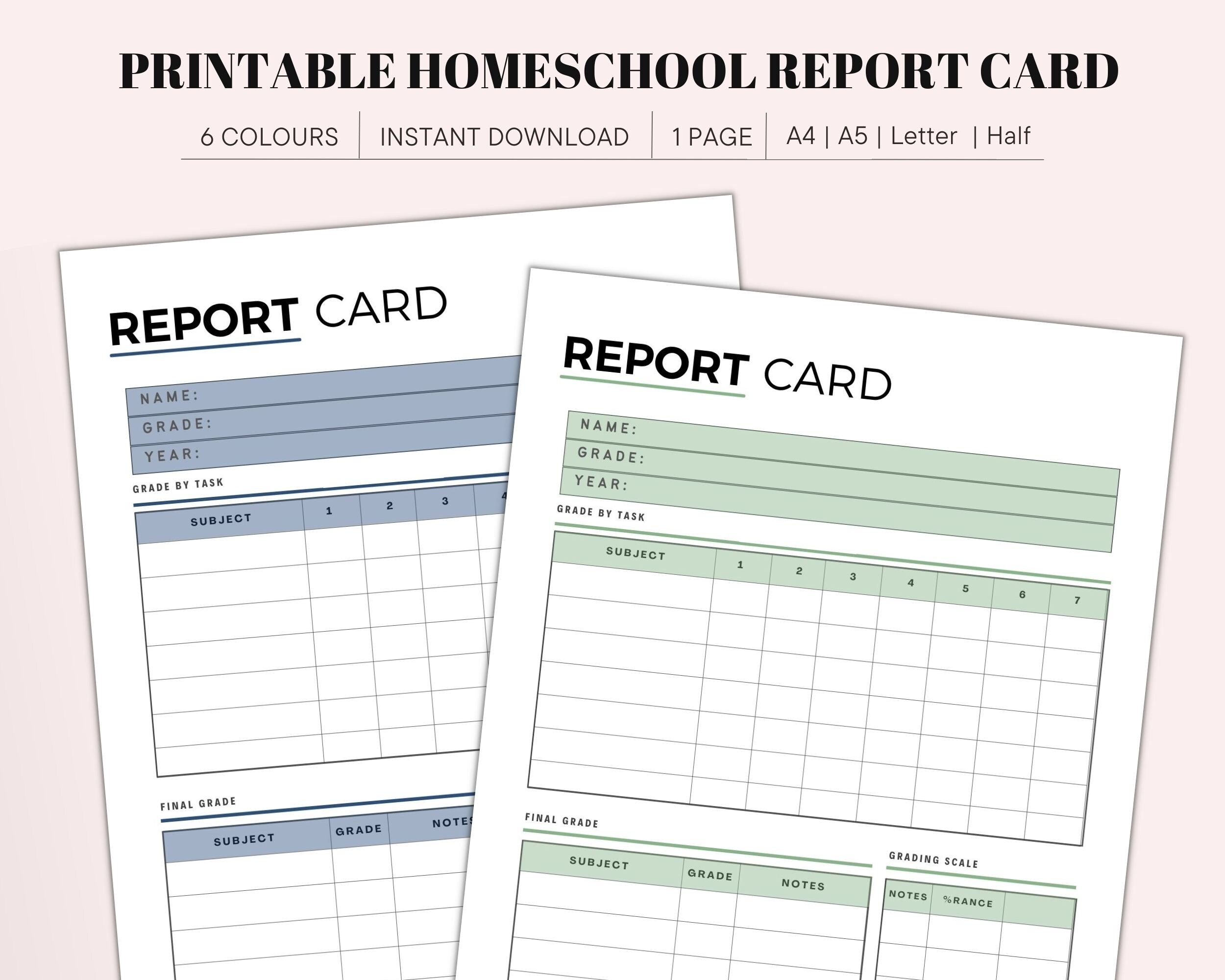 Printable Homeschool Report Card Template: A4 A5 Letter Sizes (digital ...
