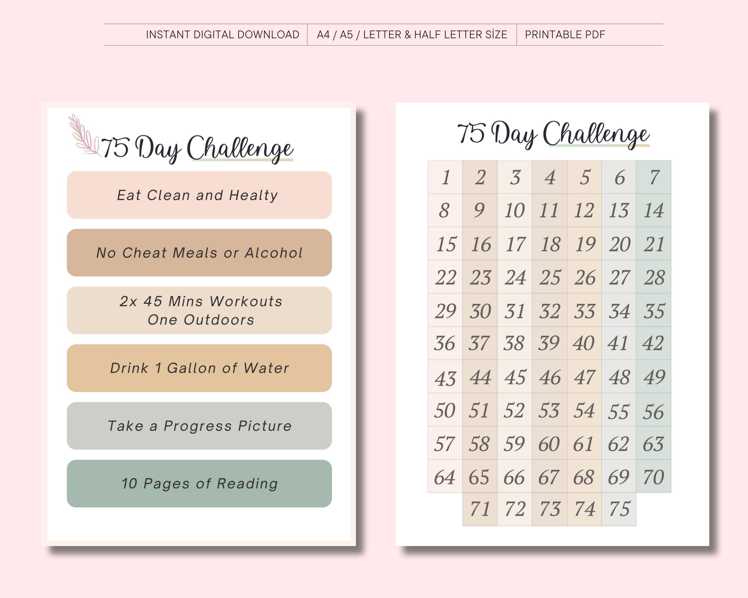 75 Day Challenge Tracker, Daily 75 Day Challenge Journal, 75 Day ...