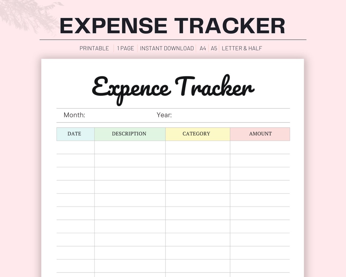 Expense Tracker, Printable Expense Log, Digital, Expense Sheet, Monthly ...