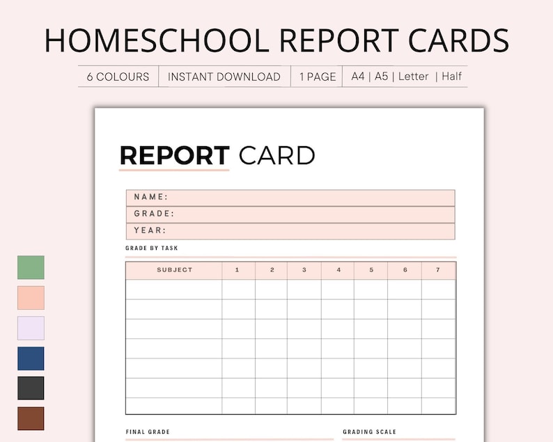 Printable Homeschool Report Card Template: A4 A5 Letter Sizes (digital ...