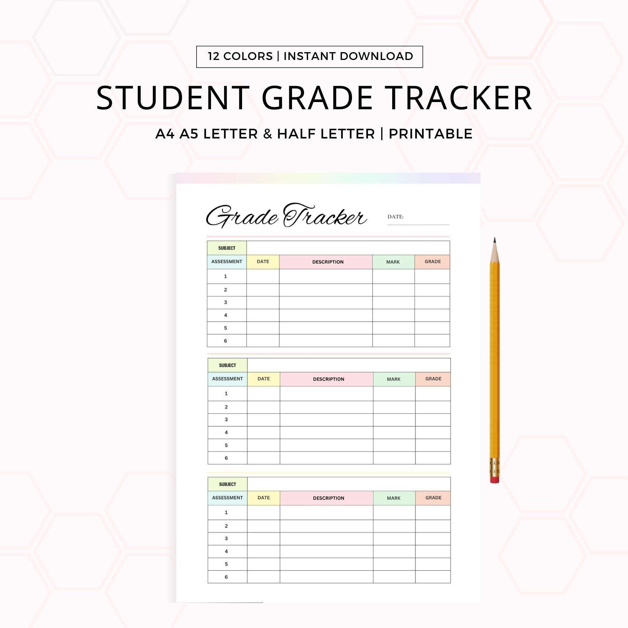 Grade Tracker, Printable Assignment Log, Grade Sheet, Homeschool ...