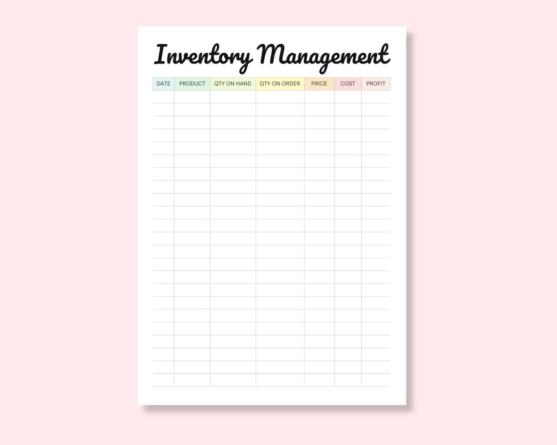 Printable Inventory Management Tracker: A4, A5, Letter Size (digital ...