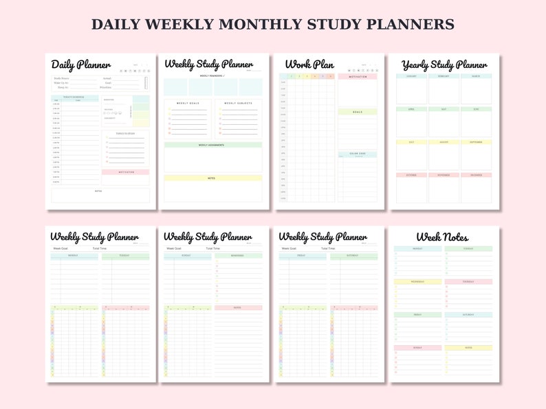 Printable Student Planner Bundle: Academic Study Tracker (PDF Download ...