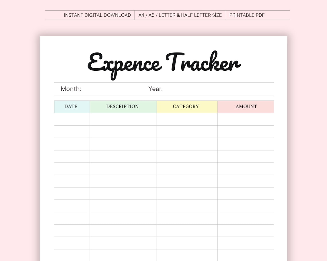 Expense Tracker, Printable Expense Log, Digital, Expense Sheet, Monthly ...