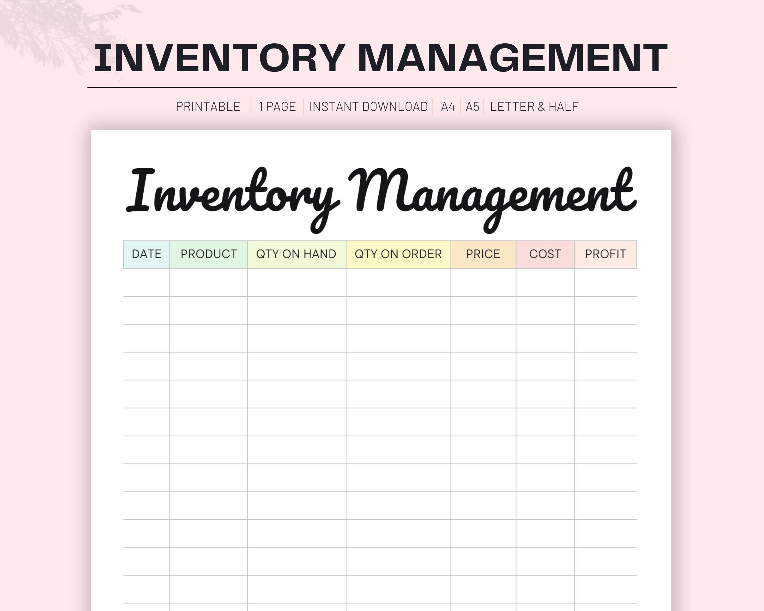 Printable Inventory Management Tracker: A4, A5, Letter Size (digital ...