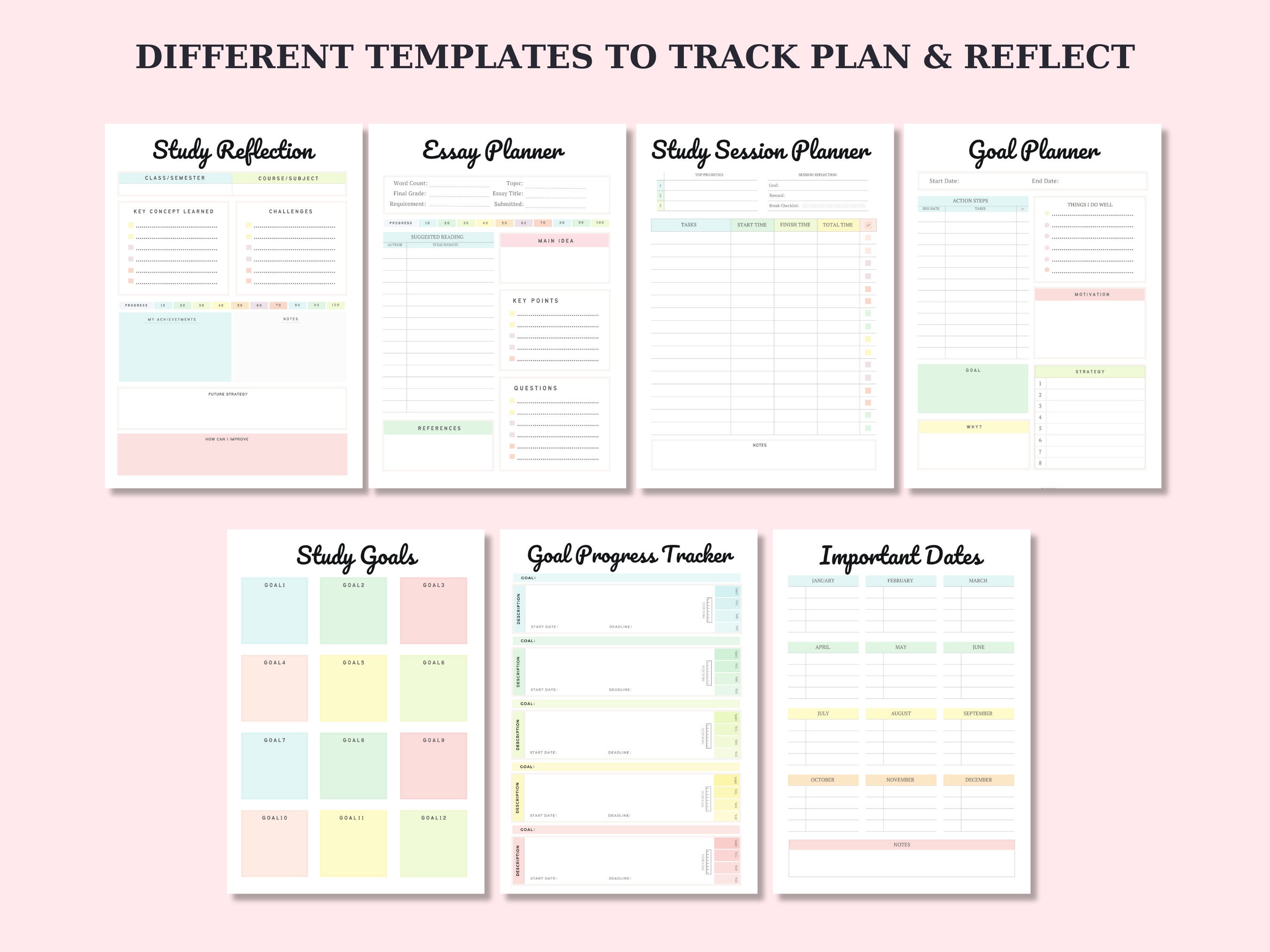 Printable Student Planner Bundle: Academic Study Tracker (PDF Download ...