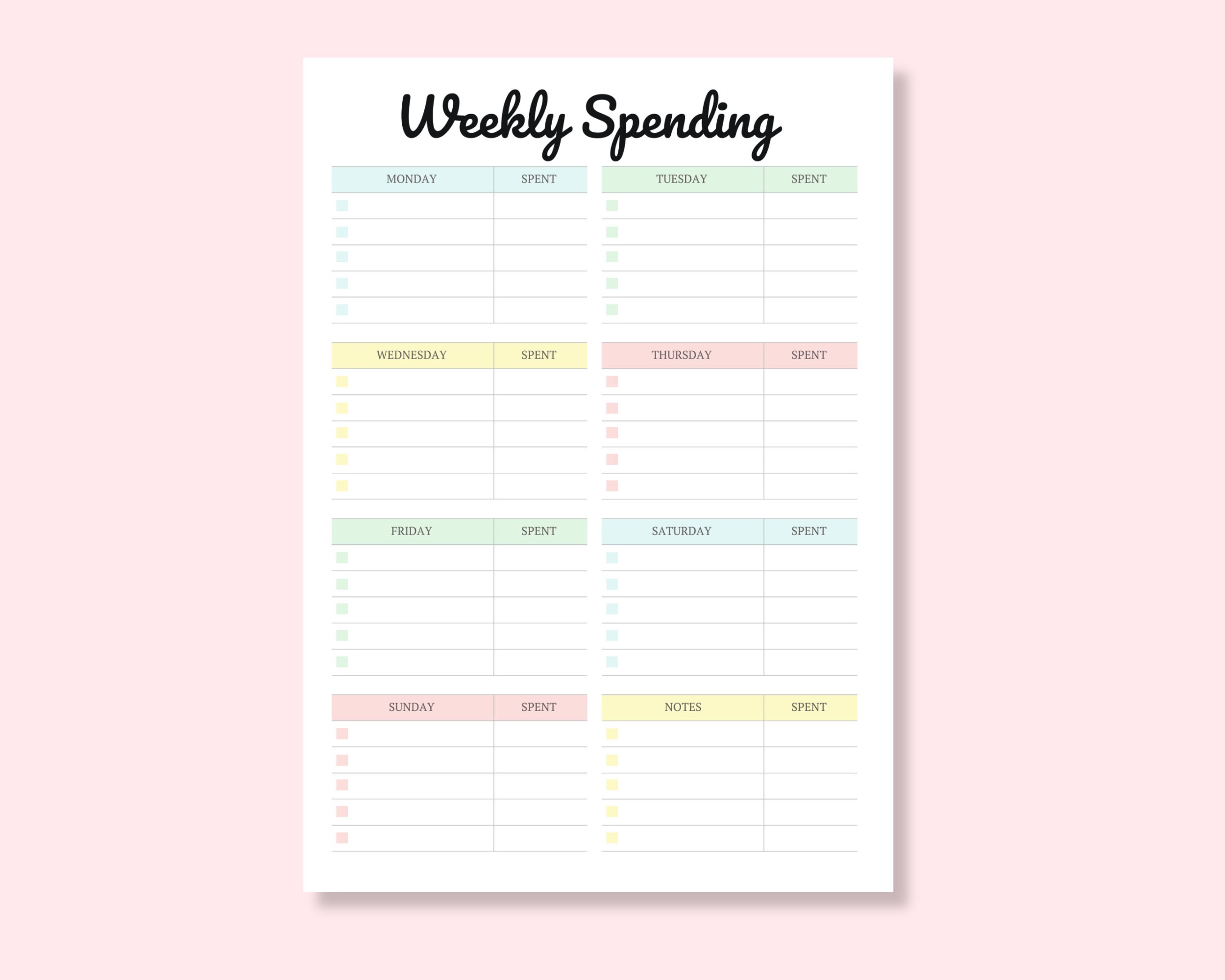 Weekly Spending Tracker Printable: Expense Log (A4, A5, Letter, Half ...