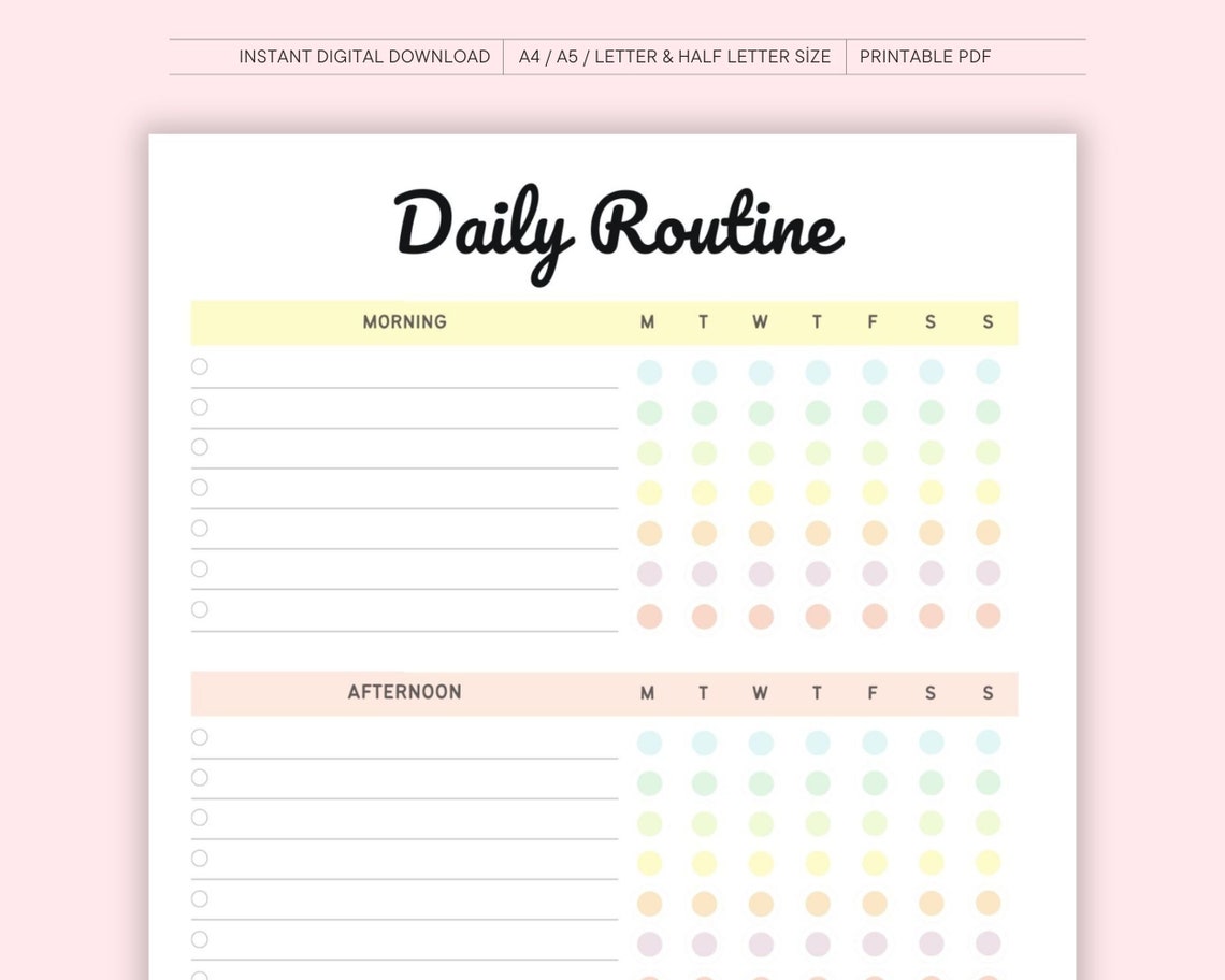 Daily Routine, Printable, Daily Checklist, Morning Routine, Habit ...