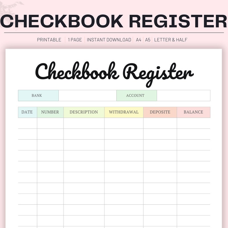 Printable Checkbook Register - Etsy