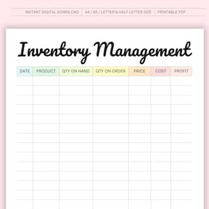 Printable Inventory Management Tracker: A4, A5, Letter Size (digital ...