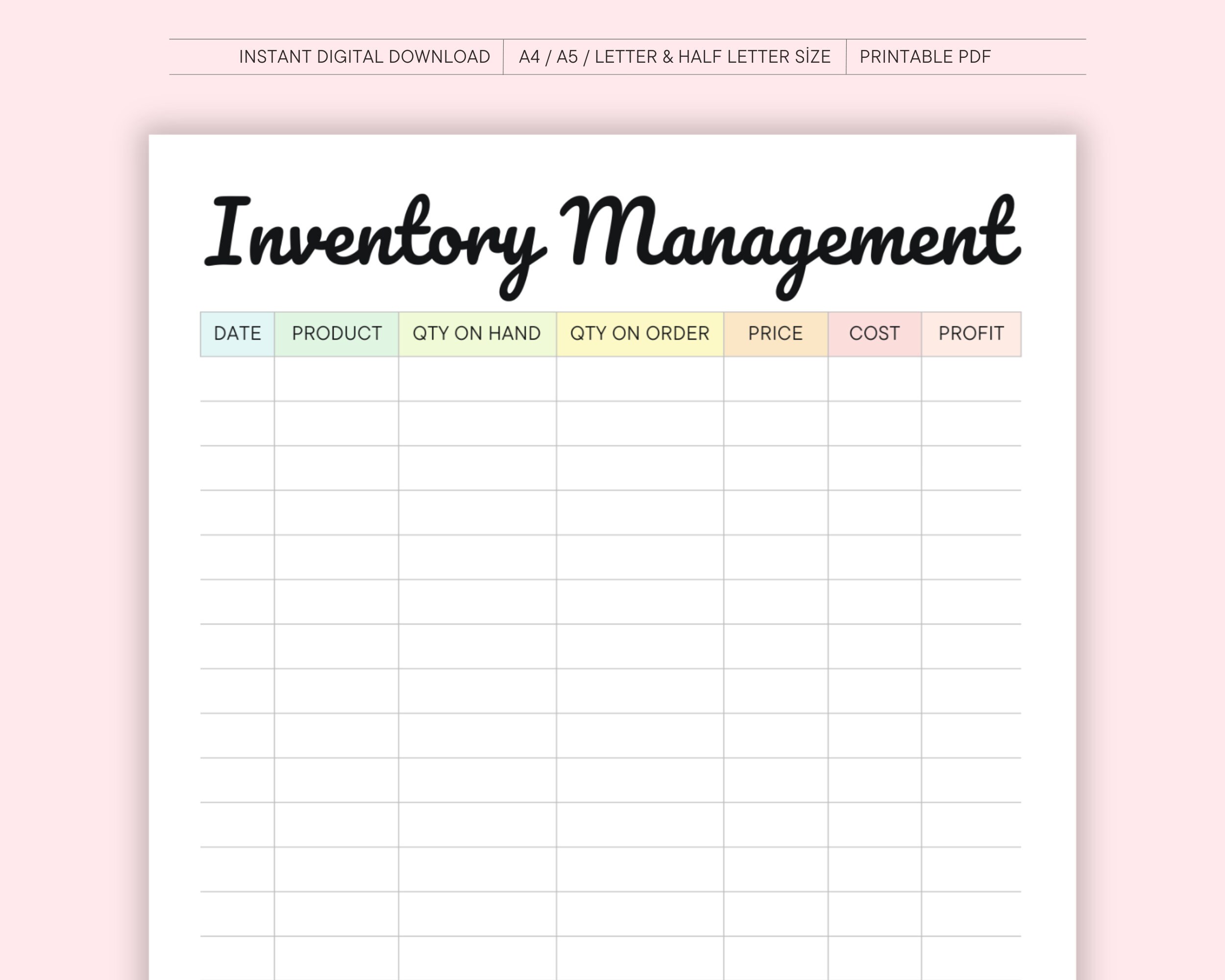 Inventory Management, Printable Inventory Tracker, Inventory Sheet ...