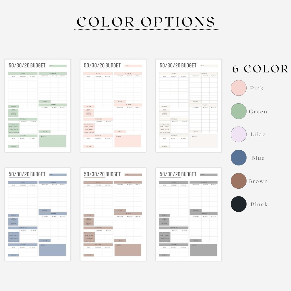 50/30/20 Budget Planner Template Monthly Budget Planner 50/30/20 Rule ...