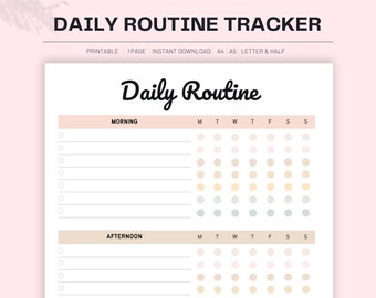 Daily Routine, Printable, Daily Checklist, Morning Routine, Habit Tracker, Routine Planner ...