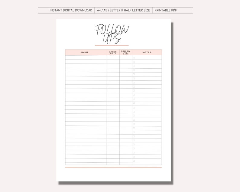 Printable Follow up Tracker: Small Business Customer Form (digital ...