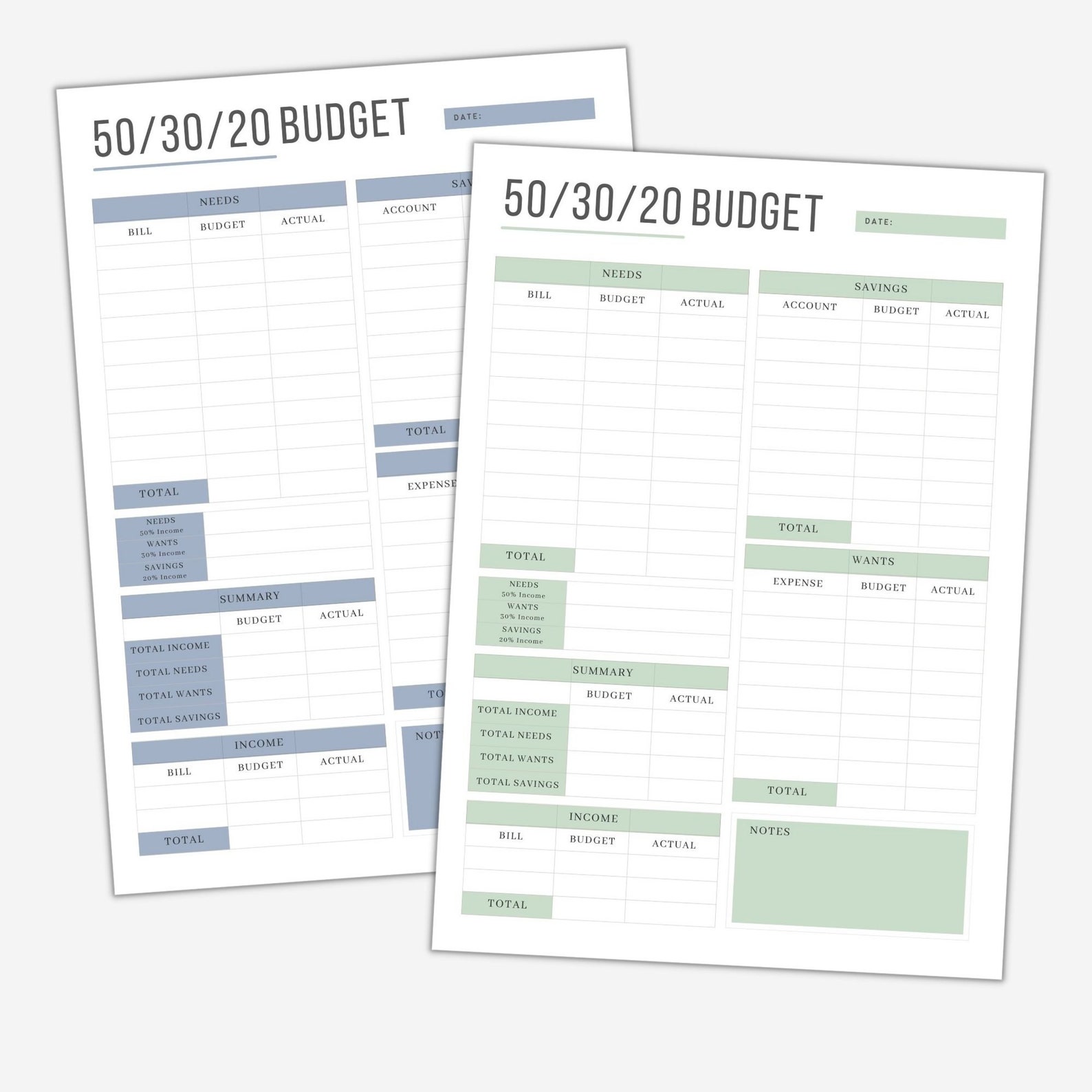 50/30/20 Budget Planner Template Monthly Budget Planner 50/30/20 Rule ...