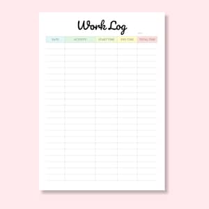 Printable Work Log: Time & Task Tracker (PDF A4 A5 Letter) - Etsy