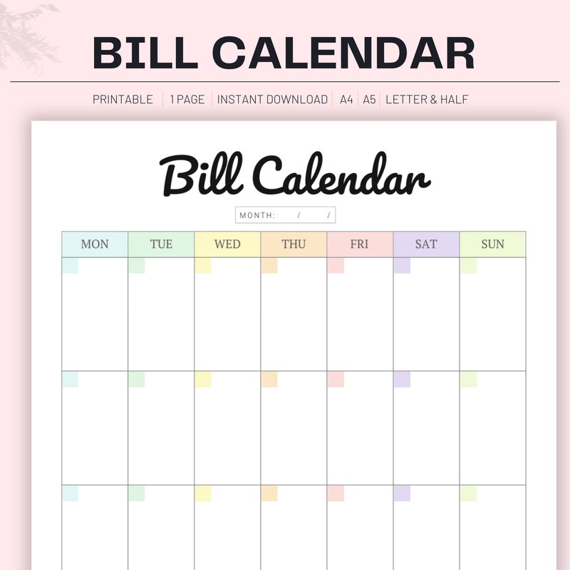 Bill Pay Calendar 2026 - Etsy