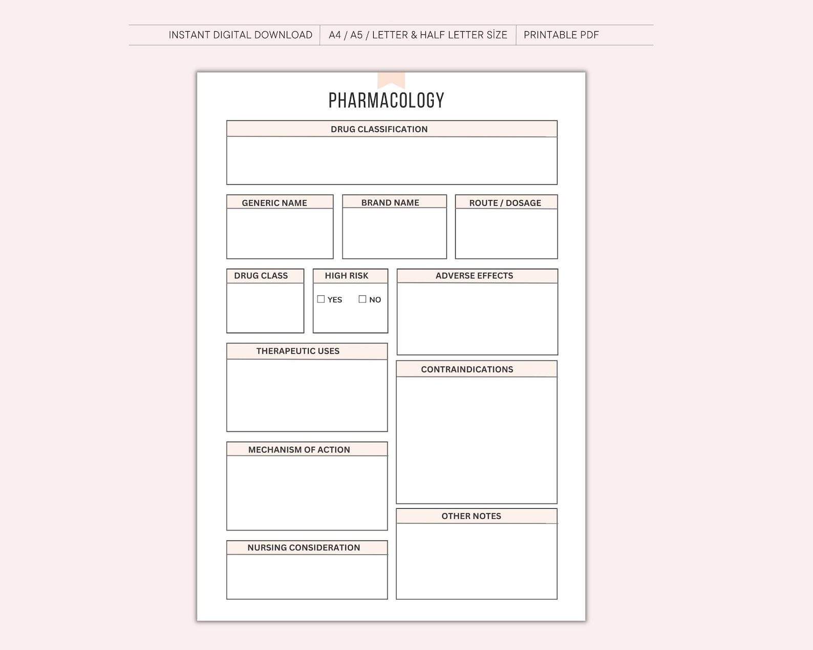 Printable Pharmacology Template: Nursing Student Study Notes (digital ...