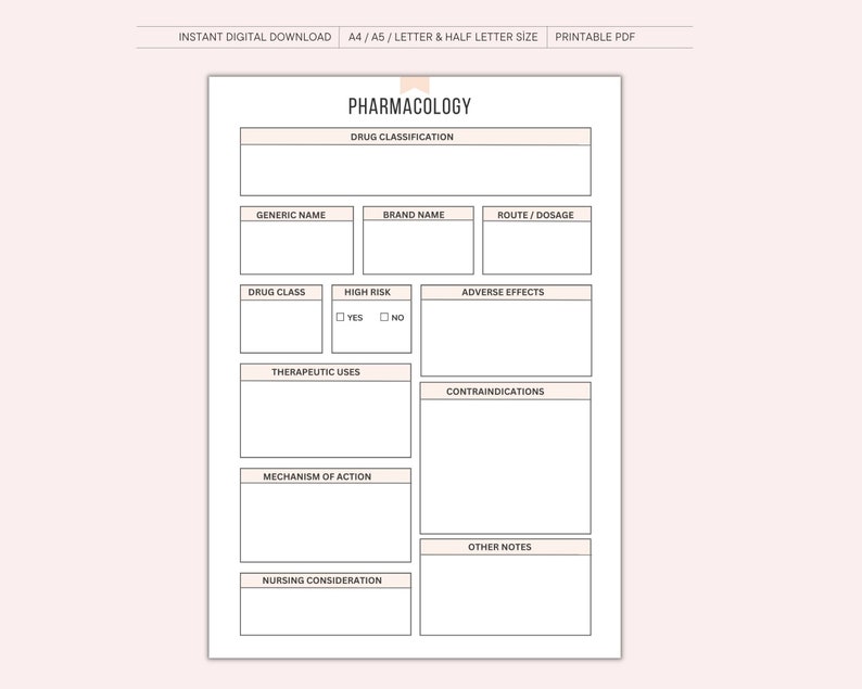 Printable Pharmacology Template: Nursing Student Study Notes (digital ...