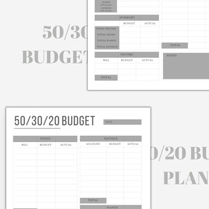 50/30/20 Budget Planner Template Monthly Budget Planner 50/30/20 Rule ...