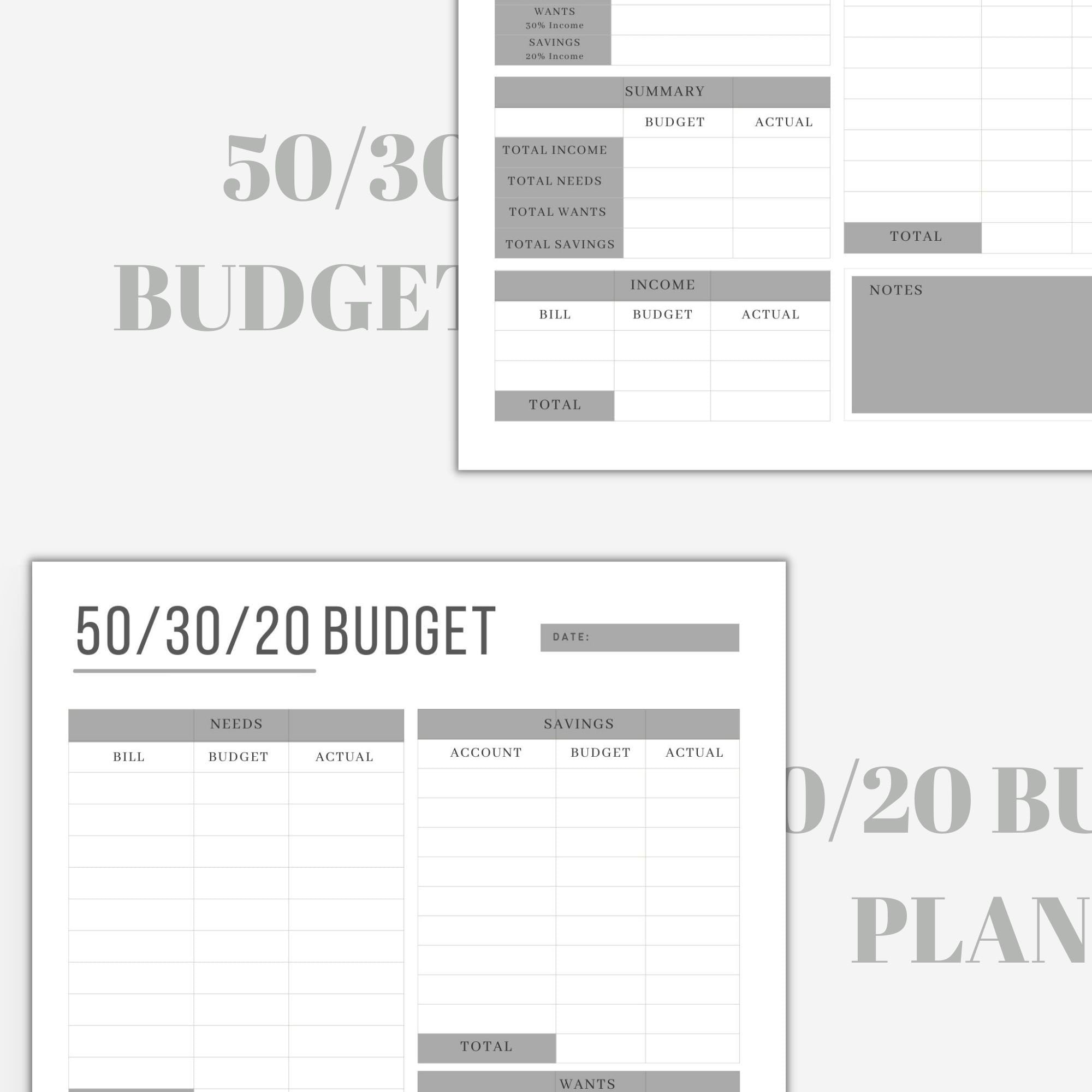 50/30/20 Budget Planner Template Monthly Budget Planner 50/30/20 Rule ...