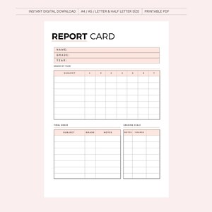 Printable Homeschool Report Card Template: A4 A5 Letter Sizes (digital ...