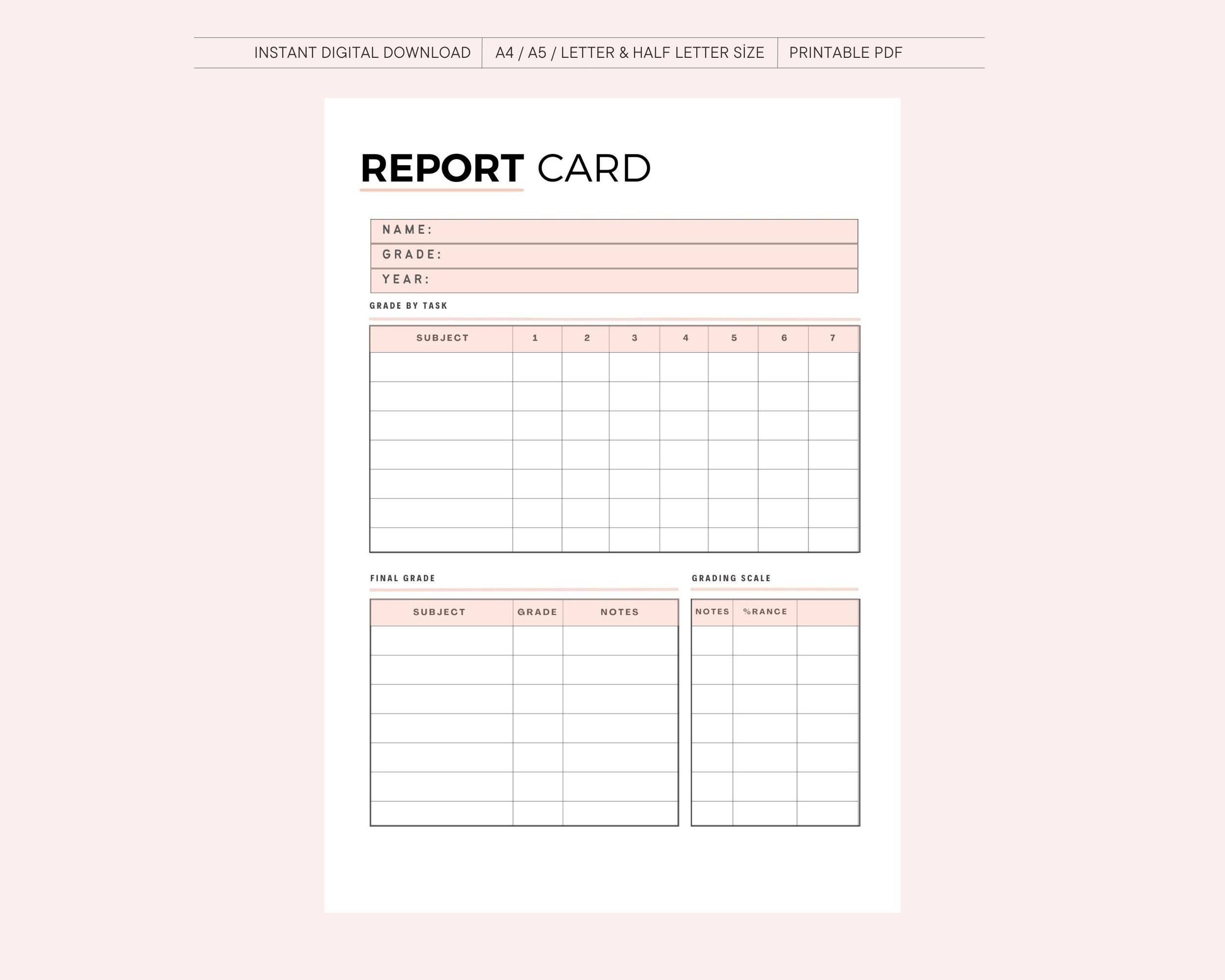 Printable Homeschool Report Card Template: A4 A5 Letter Sizes (digital ...