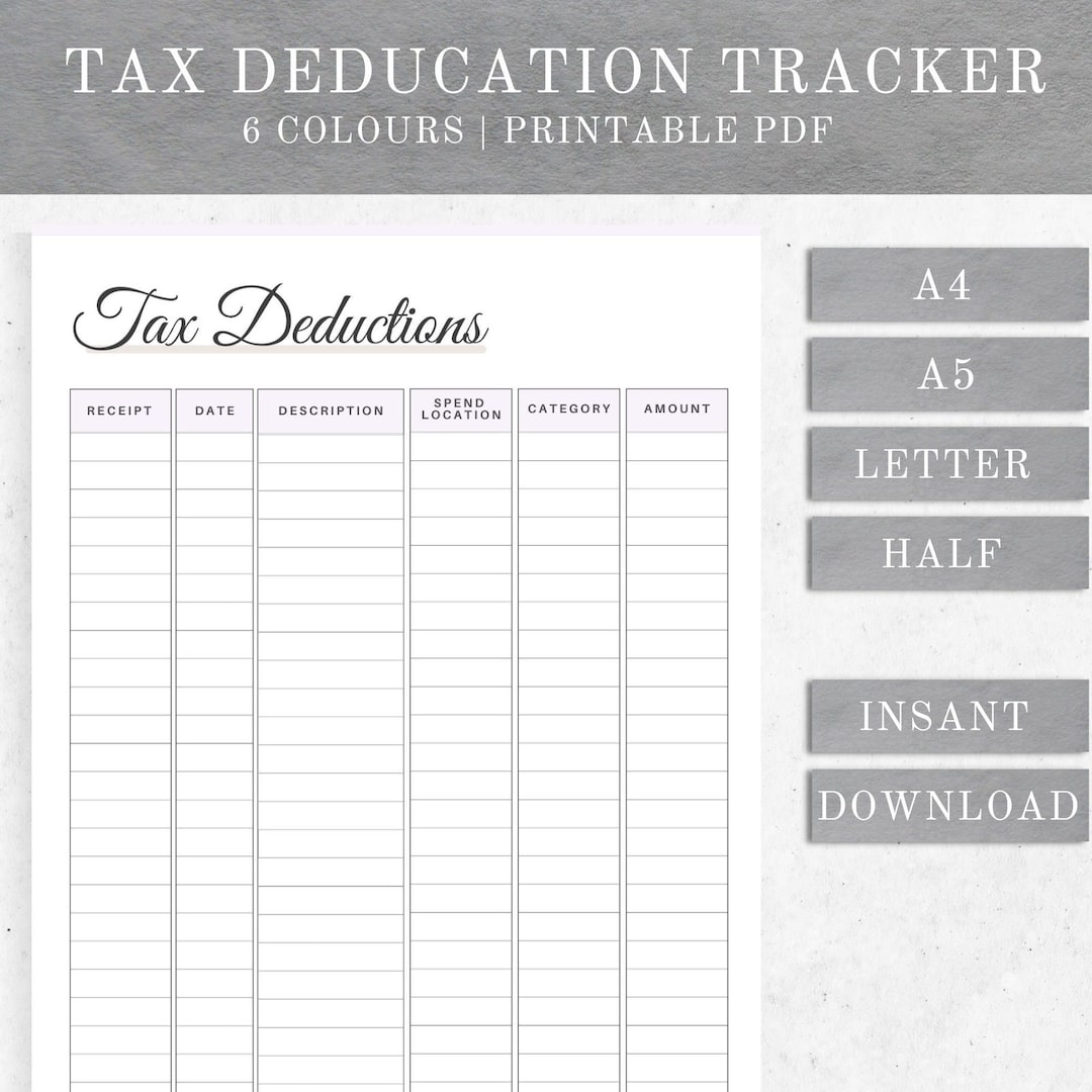 Printable Tax Deduction Tracker Business Tax Log Online - Etsy